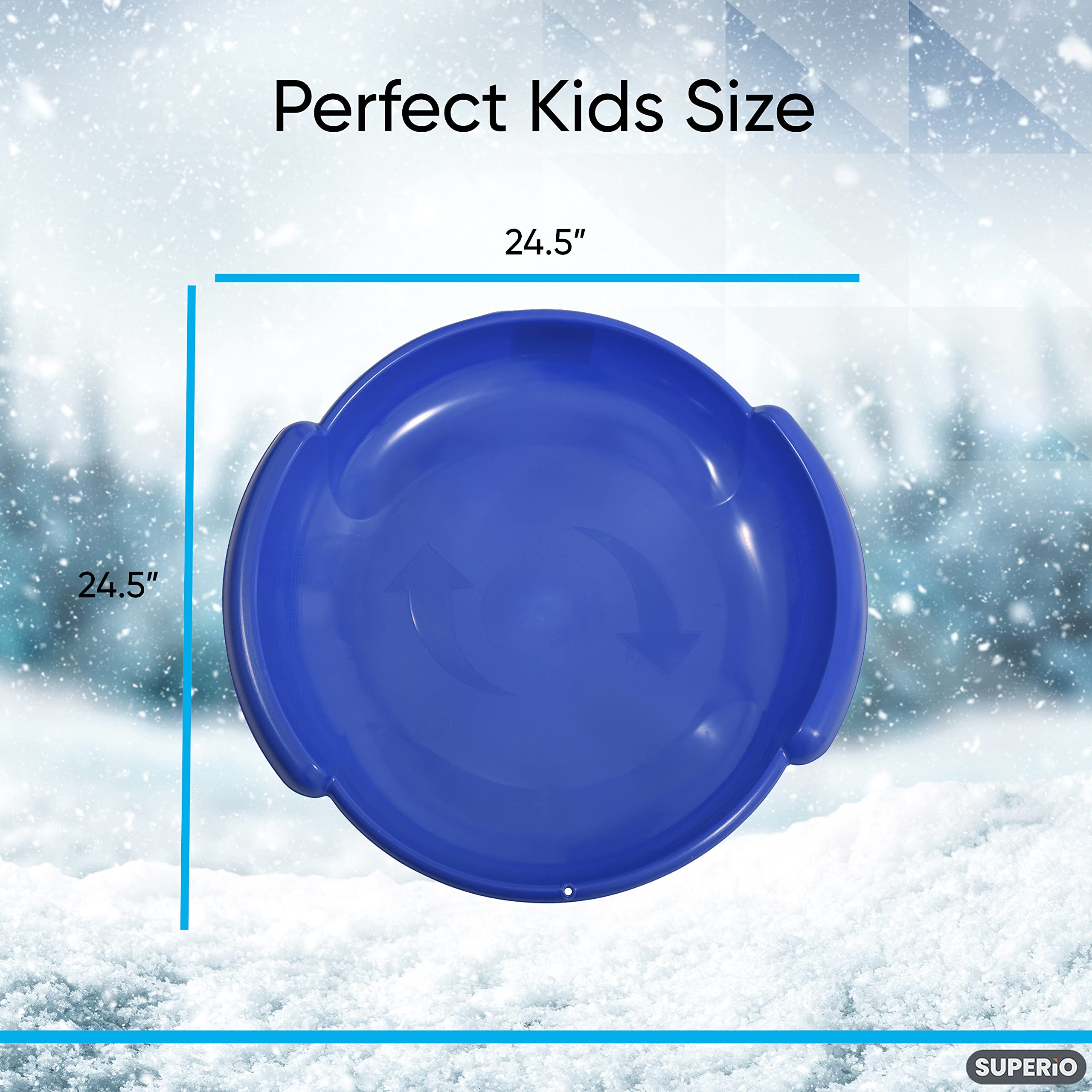 Superio Round Snow Saucer Sleds- 24” Plastic Disc Sleds for Kids and Adults- Heavy Duty Sled Discs with Handles for Downhill Sledding, Winter Outdoor Sports, (Red, Blue, Green)