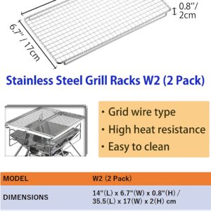 CAMPINGMOON Grill Racks Cooling Racks for Grilling Baking Cooking 304 Stainless Steel 2pcs set W2 14"(L) x 6 ¾"(W) Grid Wire Oven safe Dishwasher-safe