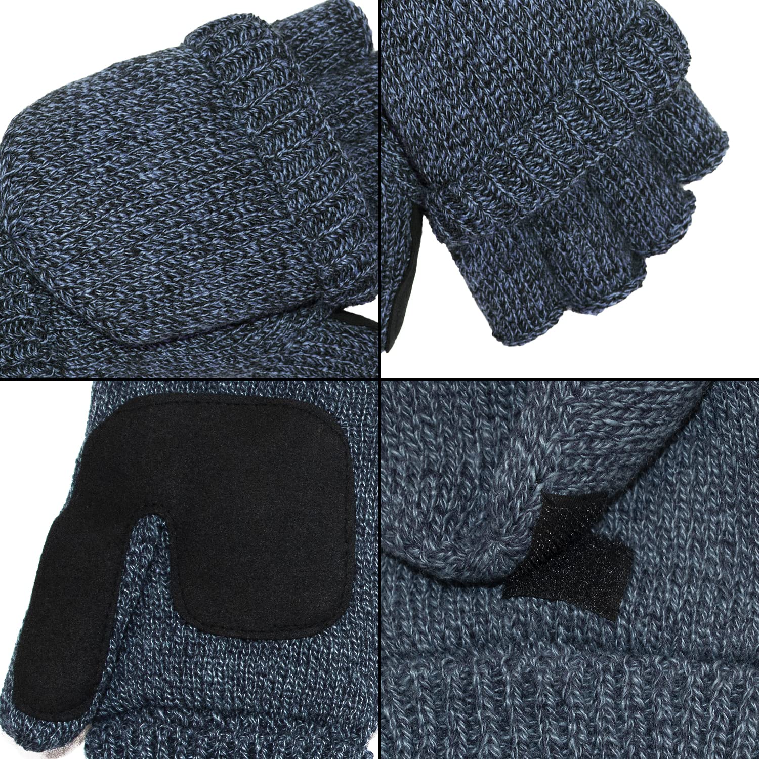 ViGrace Winter Knitted Convertible Fingerless Gloves Wool Mittens Warm Mitten Glove for Women and Men