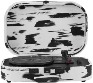 crosley cr8009b-bw discovery vintage bluetooth in/out 3-speed belt-driven suitcase vinyl record player turntable, black & white