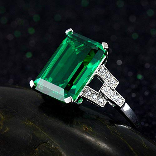 Green Simulated Emerald Silver Rings Emerald Cut Created Green Emerald 18K Platinum Plated Engagement Wedding Ring Womens 5ct Birthstone Solitaire Engagement Ring(8)