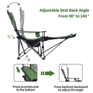 NURTUDIS Camping Lounge Chair, Portable Camping Chair with Footrest, Folding Reclining Camping Chair,Storage Bag & Headrest, Mesh Recliner, 330lbs Weight Capacity (Green)