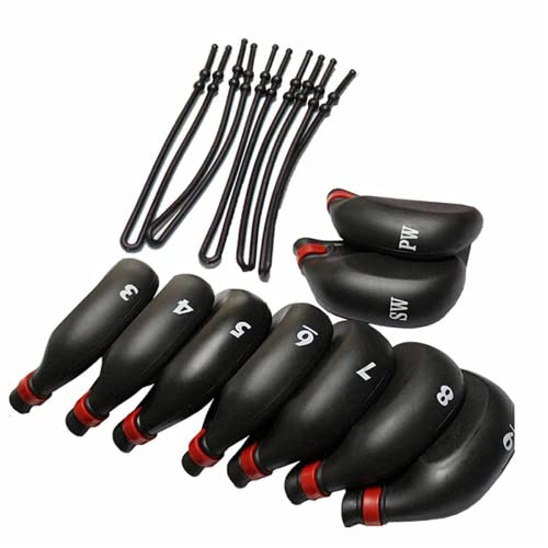 Golf Iron Covers, 9Pcs/Set GLOOF Golf Head Covers Black Silicone Rubber Golf Club head Covers Fit All Brands