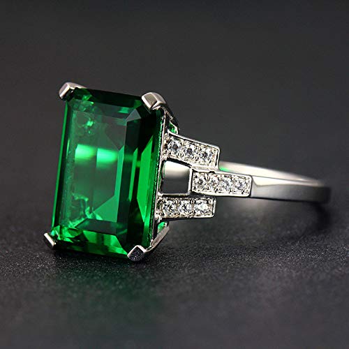 Green Simulated Emerald Silver Rings Emerald Cut Created Green Emerald 18K Platinum Plated Engagement Wedding Ring Womens 5ct Birthstone Solitaire Engagement Ring(8)