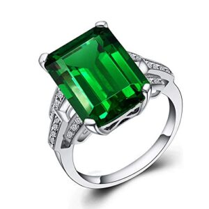 green simulated emerald silver rings emerald cut created green emerald 18k platinum plated engagement wedding ring womens 5ct birthstone solitaire engagement ring(8)