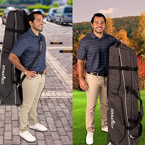 Athletico Ace Wheeled Golf Travel Bag - Heavy Duty Padded Golf Travel Bags with Wheels - Soft-Sided Golf Club Travel Cover Protects Clubs - Waterproof Golf Bag Travel Case - Universal Size