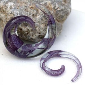 Pierced Owl Swirling Purple Ribbon inside Glass Spiral Taper Earrings, Sold as a Pair (4mm (6GA))