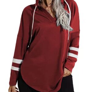 Plus Size Pullover Sweatshirts Women Loose Fit Batwing Top Fleece Hoodies Red 1X