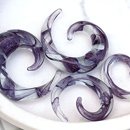 Pierced Owl Swirling Purple Ribbon inside Glass Spiral Taper Earrings, Sold as a Pair (4mm (6GA))