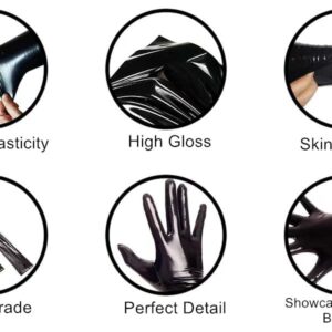 Ftshist Wet Look Gloves Black Shiny Arm Gloves Latex Leather Long Gloves for Women (Black, 28'' XL)