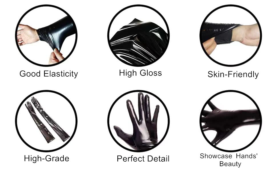 Ftshist Wet Look Gloves Black Shiny Arm Gloves Latex Leather Long Gloves for Women (Black, 28'' XL)