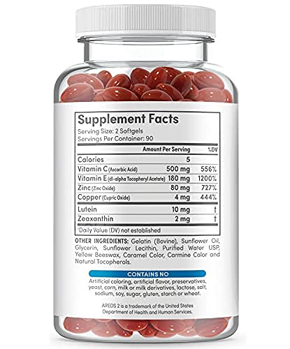 OjosLabs Eye Vitamins - AREDS 2 Based Formula - Eye Vitamin with Lutein & Zeaxanthin for Macular Health - Vision Supplements for Adults - 180 Softgels Support & Care for Eyes - Made in USA