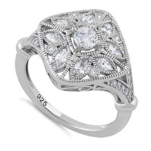 sterling silver 925 women wedding ring - round cut cz bridal flower ring elegant women jewelry (8)