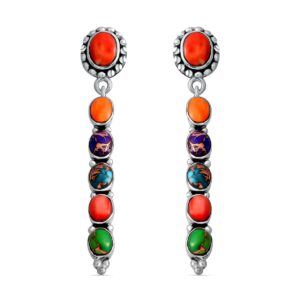 santa fe style genuine turquoise 925 sterling silver multi drop earrings for women southwest jewelry birthday gifts for women