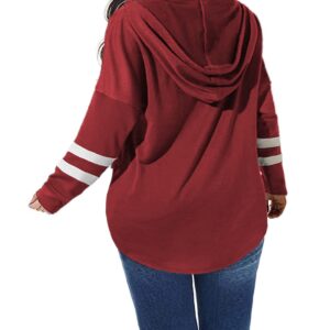 Plus Size Pullover Sweatshirts Women Loose Fit Batwing Top Fleece Hoodies Red 1X