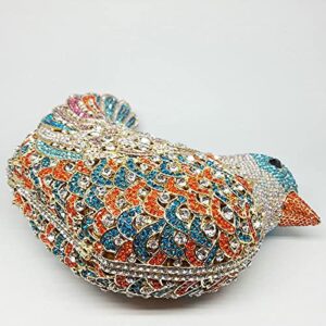 Bird Clutch Bags For Women Crystal Evening Bag Rhinestone Wedding Handbag Party Purse (Small,Multi Blue)