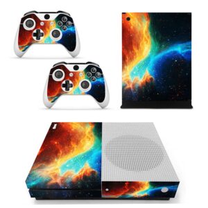 fottcz vinyl skin for xbox one slim console & controllers only, sticker decorate and protect equipment surface, orange black nebula