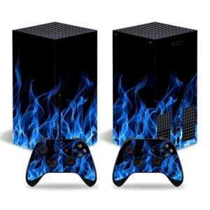 fottcz vinyl skin for xbox series x console & controllers only, sticker decorate and protect equipment surface, blue fire