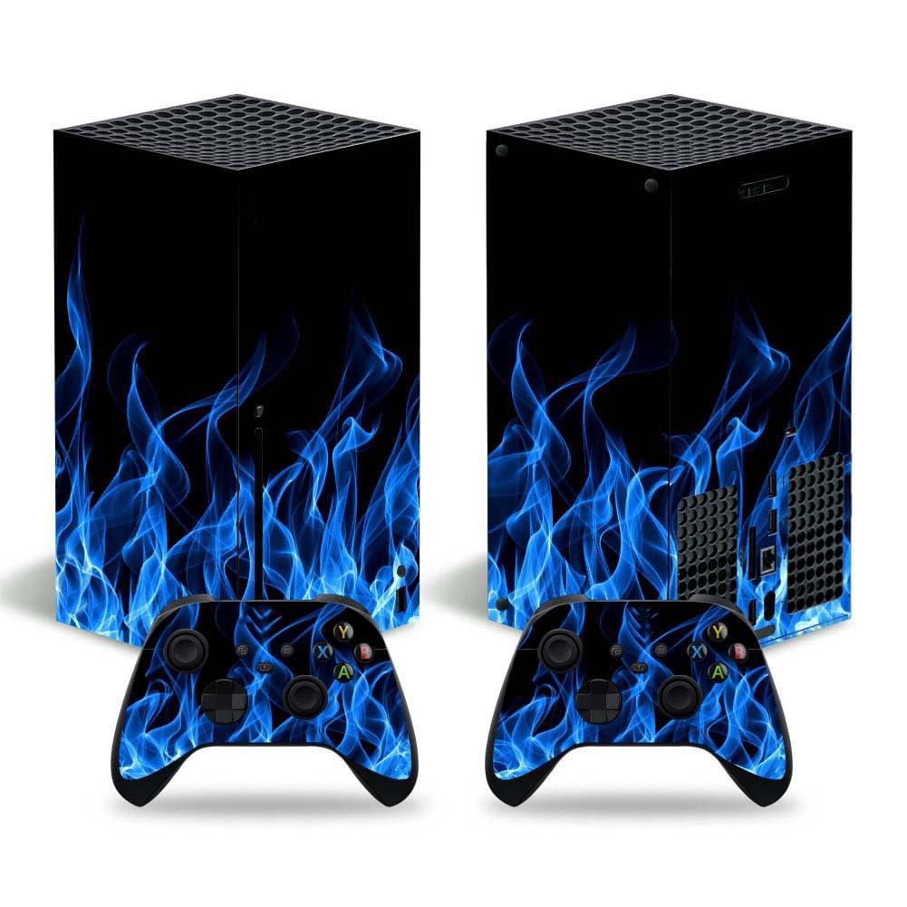 FOTTCZ Vinyl Skin for Xbox Series X Console & Controllers Only, Sticker Decorate and Protect Equipment Surface, Blue Fire