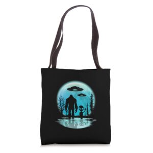 alien and bigfoot moon tote bag