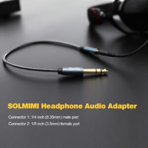 SOLMIMI 1/4 to 3.5mm Headphone Adapter, 1/4 to 1/8 6.35mm Male to 3.5mm Female TRS Stereo Audio Adapter Cable for Headphone Mixer Guitar Piano Keyboard Amplifier Speaker and More - 1 Feet