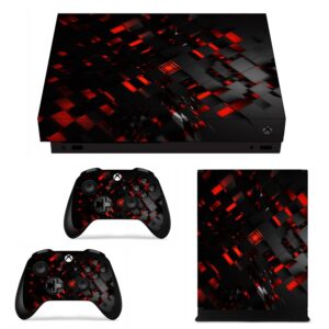 fottcz vinyl skin for xbox one x console & controllers only, sticker decorate and protect equipment surface, blackred block