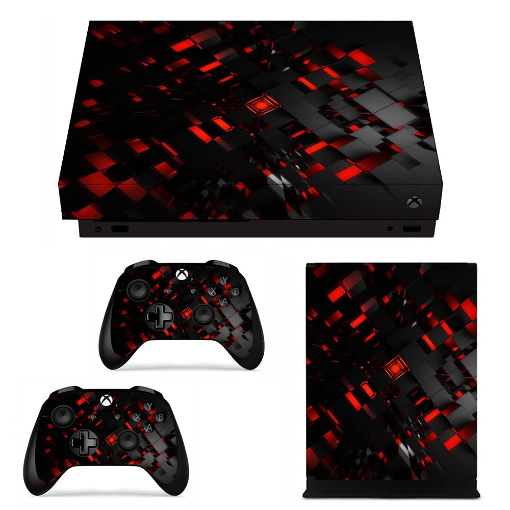 FOTTCZ Vinyl Skin for Xbox One X Console & Controllers Only, Sticker Decorate and Protect Equipment Surface, BlackRed Block