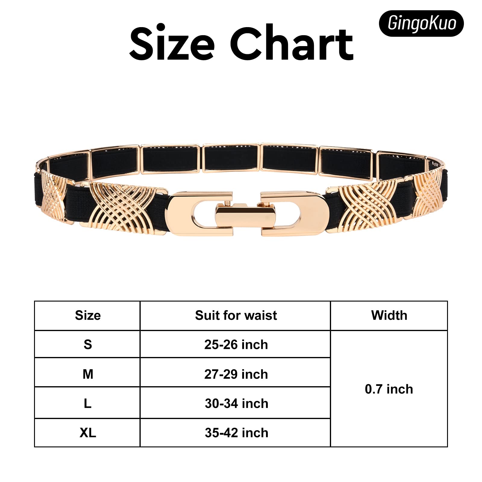 gingokuo Women Dress Belts Elastic Stretch Waist Belts for women Dresses with Gold Buckle wave Suit for waist 30-36