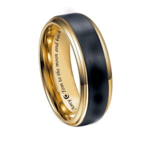 personalized gold & black stainless steel wedding band ring custom engraved free - ships from usa