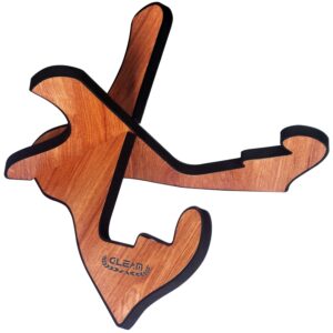 gleam guitar stand - universal wooden for acoustic electric guitar and bass x-frame style portable string instrument holder with soft foam covering