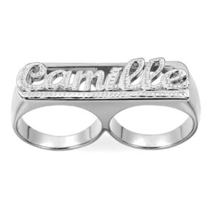 BlingSparkle Ring, Personalized Statement Name Ring with Initial, 18K Gold-Plated, Double Finger, for Women & Mens