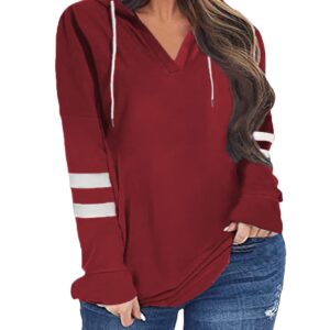 Plus Size Pullover Sweatshirts Women Loose Fit Batwing Top Fleece Hoodies Red 1X