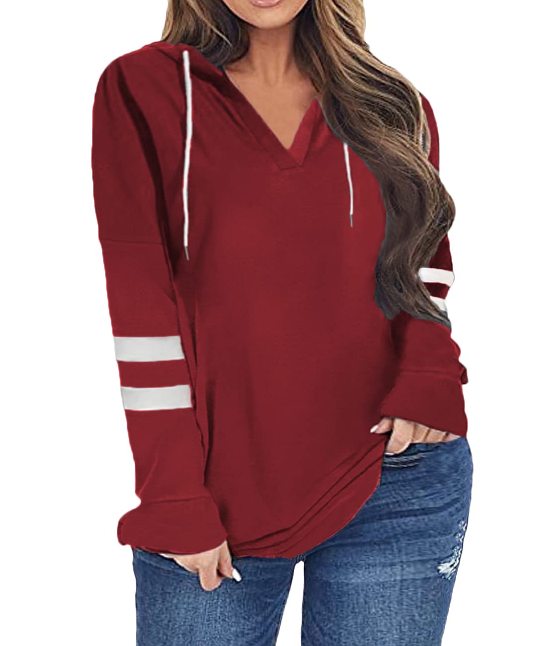 Plus Size Pullover Sweatshirts Women Loose Fit Batwing Top Fleece Hoodies Red 1X