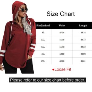 Plus Size Pullover Sweatshirts Women Loose Fit Batwing Top Fleece Hoodies Red 1X