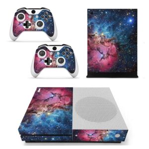 fottcz vinyl skin for xbox one slim console & controllers only, sticker decorate and protect equipment surface, red blue nebula