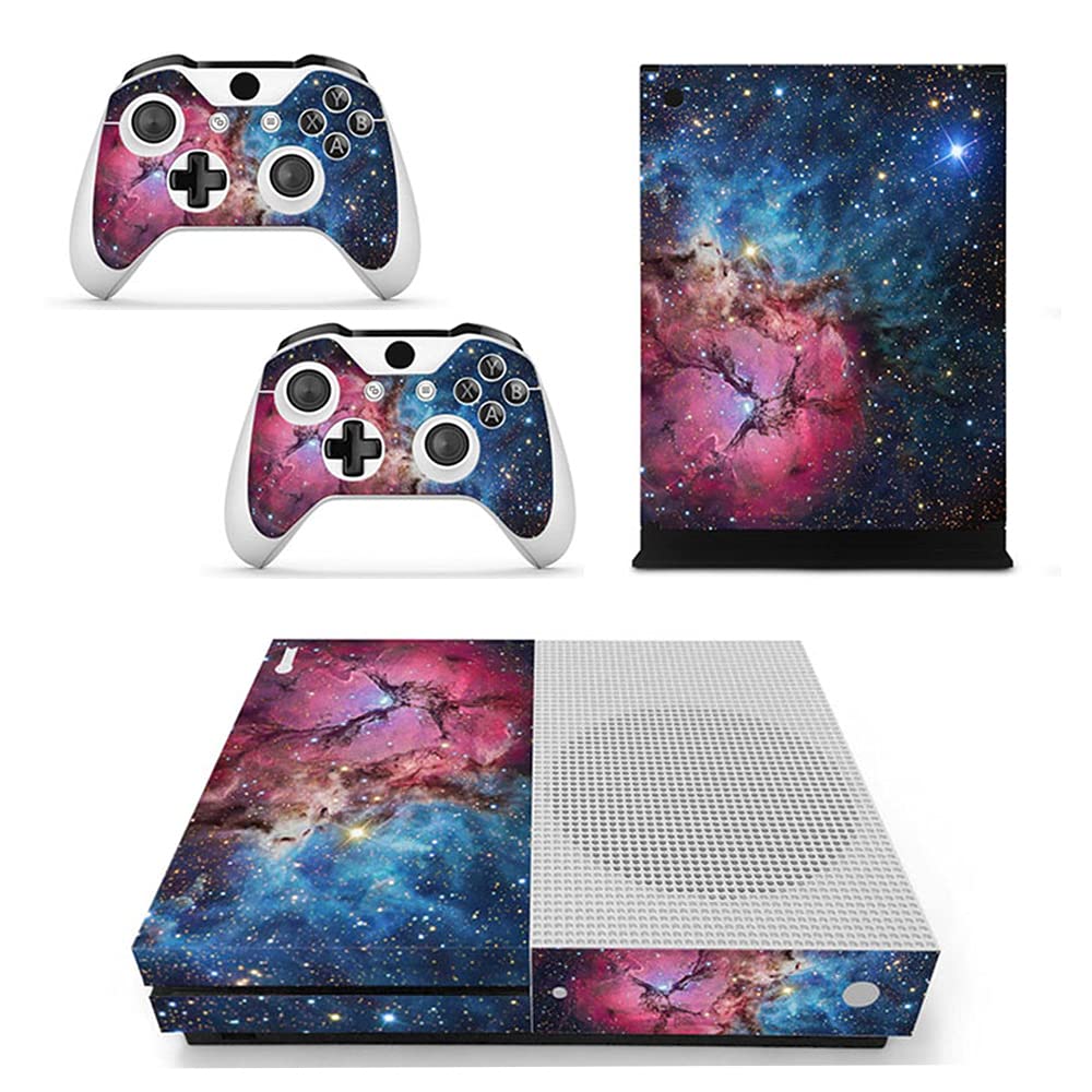 FOTTCZ Vinyl Skin for Xbox One Slim Console & Controllers Only, Sticker Decorate and Protect Equipment Surface, Red Blue Nebula