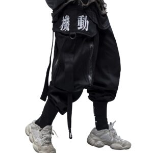 niepce inc men's japanese streetwear techwear cargo pants (medium) black