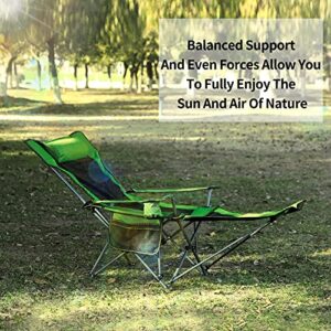 NURTUDIS Camping Lounge Chair, Portable Camping Chair with Footrest, Folding Reclining Camping Chair,Storage Bag & Headrest, Mesh Recliner, 330lbs Weight Capacity (Green)