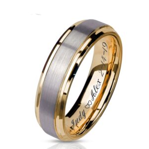 personalized brushed silver & gold stainless steel wedding band ring custom engraved free - ships from usa