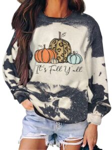 chuntianran it's fall y'all bleached sweatshirt for women halloween funny pumpkin graphic pullover tops thanksgiving sweatshirt tees (grey, x-large)