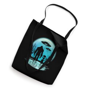 Alien And Bigfoot Moon Tote Bag