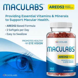 OjosLabs Eye Vitamins - AREDS 2 Based Formula - Eye Vitamin with Lutein & Zeaxanthin for Macular Health - Vision Supplements for Adults - 180 Softgels Support & Care for Eyes - Made in USA