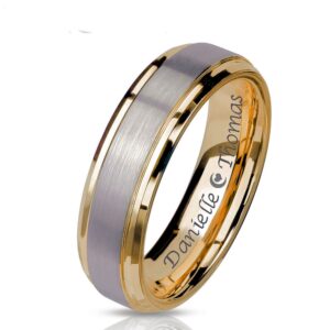 Personalized Brushed Silver & Gold Stainless Steel Wedding Band Ring Custom Engraved Free - Ships from USA