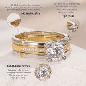 Newshe 1.9CT Sterling Silver Wedding Ring Set for Women Engagement Rings Promise Bridal Anniversary Wedding Band Round Cut 5A CZ Yellow Gold Size 9