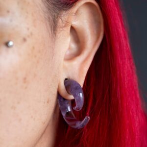 Pierced Owl Swirling Purple Ribbon inside Glass Spiral Taper Earrings, Sold as a Pair (4mm (6GA))