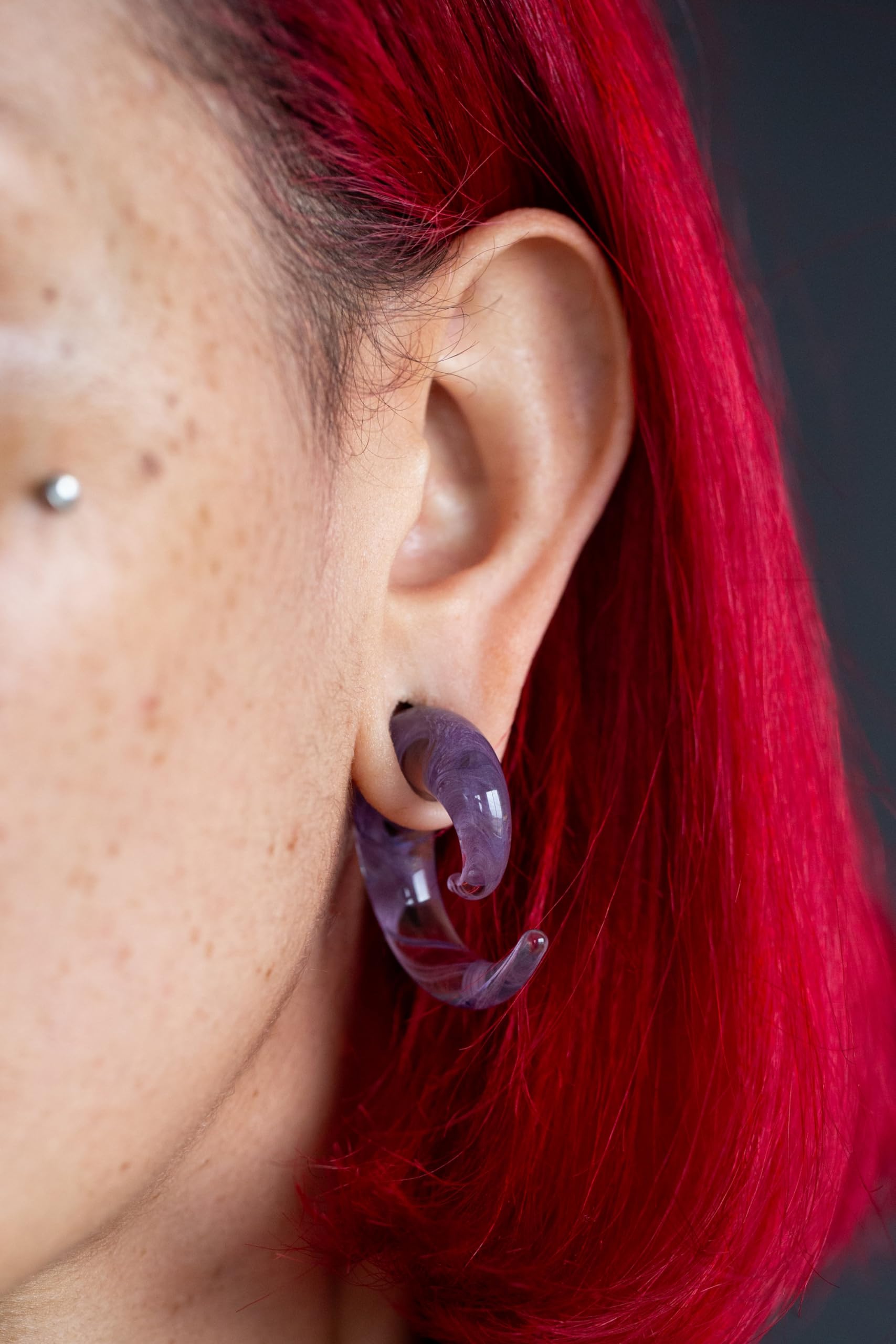 Pierced Owl Swirling Purple Ribbon inside Glass Spiral Taper Earrings, Sold as a Pair (4mm (6GA))