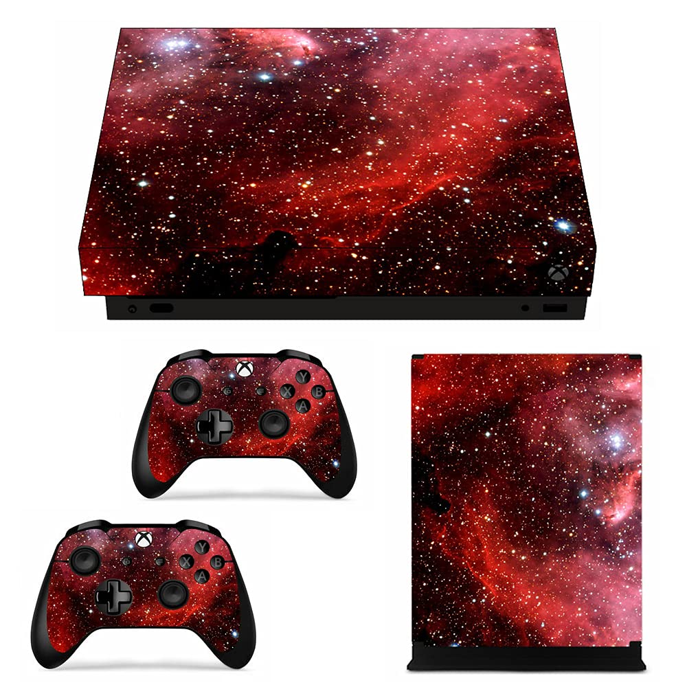 FOTTCZ Vinyl Skin for Xbox One X Console & Controllers Only, Sticker Decorate and Protect Equipment Surface, DarkRed Nebula