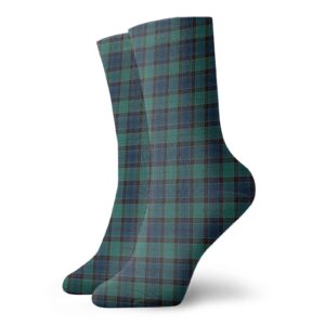 tartan fashion compression socks,traditional quilt scottish folklore elements plaid,performance polyester cushioned athletic crew socks for running,athletic,dark green black dark blue -12 inch