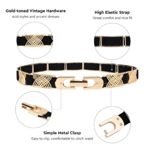 gingokuo Women Dress Belts Elastic Stretch Waist Belts for women Dresses with Gold Buckle wave Suit for waist 30-36