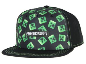 minecraft floating creeper head design flat bill youth snapback osfm hat black